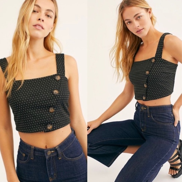 Free People | Tops | Nwot Free People Buttoned Crop Top Polka Dot L ...